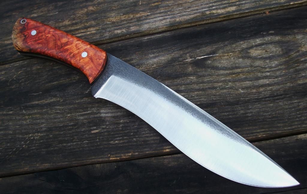 BACKWOODS "PROTO" RECURVE BOWIE IN 1095 & Amboyna burl | BladeForums.com